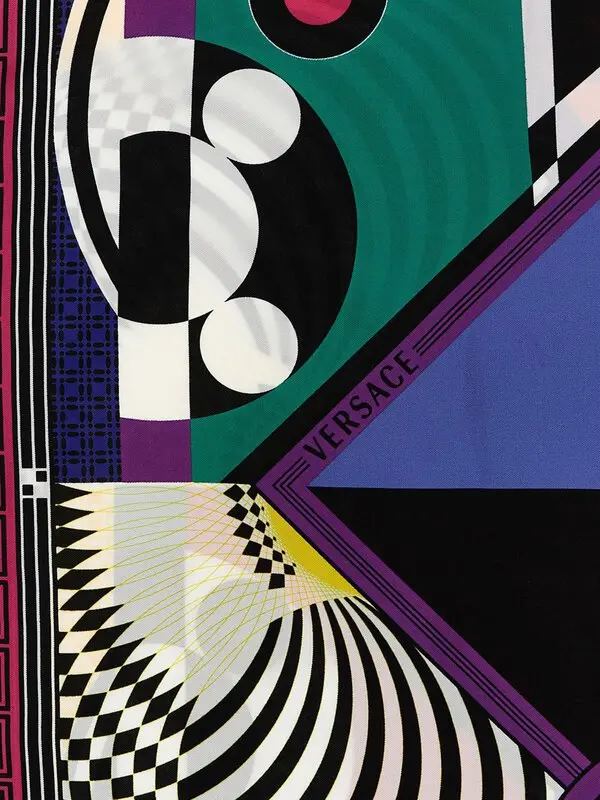 Versace 90x90 Cm Pure Silk Square Scarf With Abstract Geometric Print