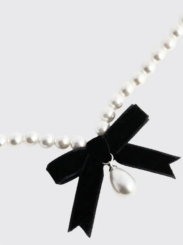 SELF-PORTRAIT Pearl Necklace With Black Velvet Bow And Pearl Drop