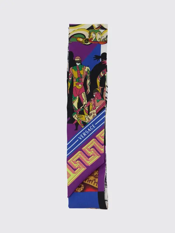 Versace Pure Silk Bandeau With Greca Graphic Print And Contrast Lettering Logo - Multicolor