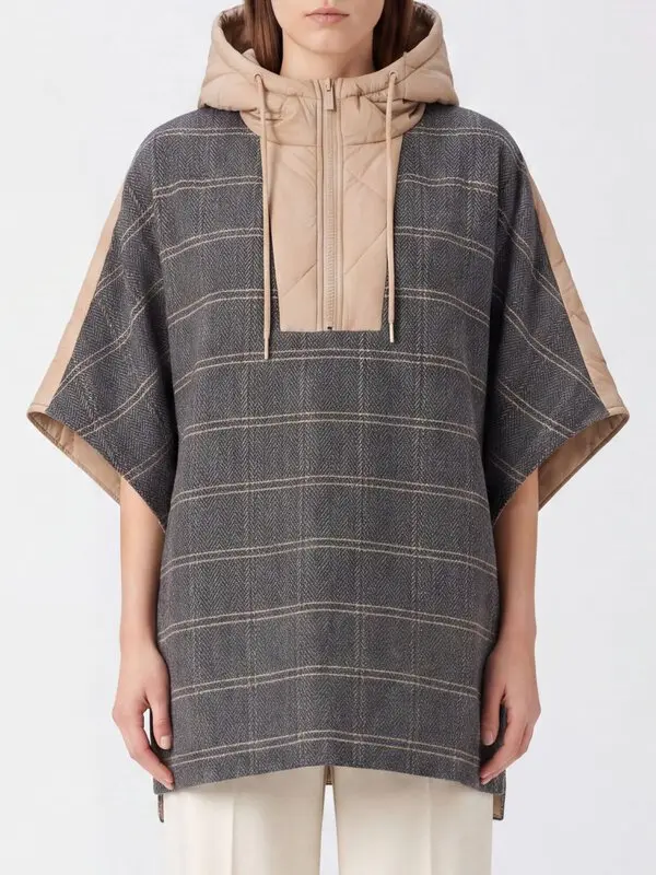 TWINSET Checked Poncho With Quilted Hood
