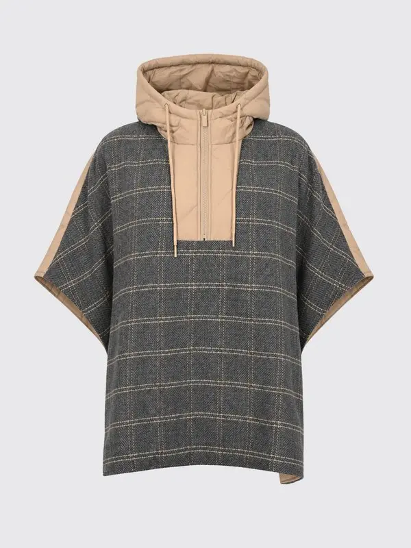 TWINSET Checked Poncho With Quilted Hood