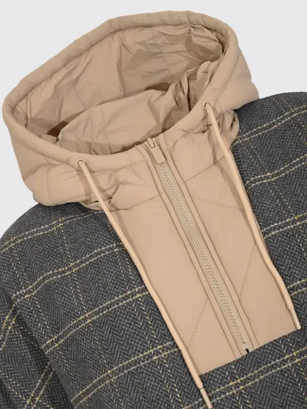 TWINSET Checked Poncho With Quilted Hood