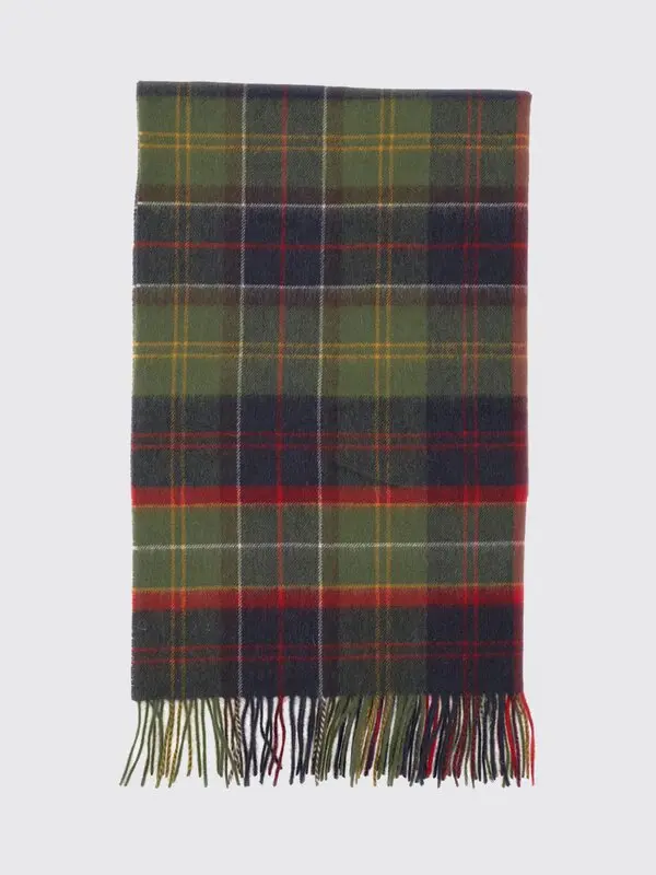 Barbour Tartan Wool Scarf With Fringed Hem - Multicolor