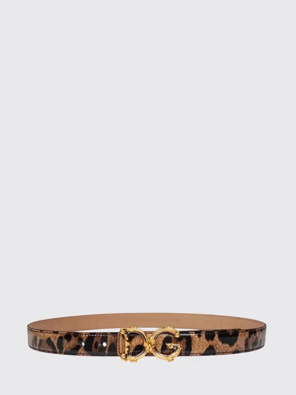 Dolce & Gabbana Leopard Print Belt With Dg Logo Buckle