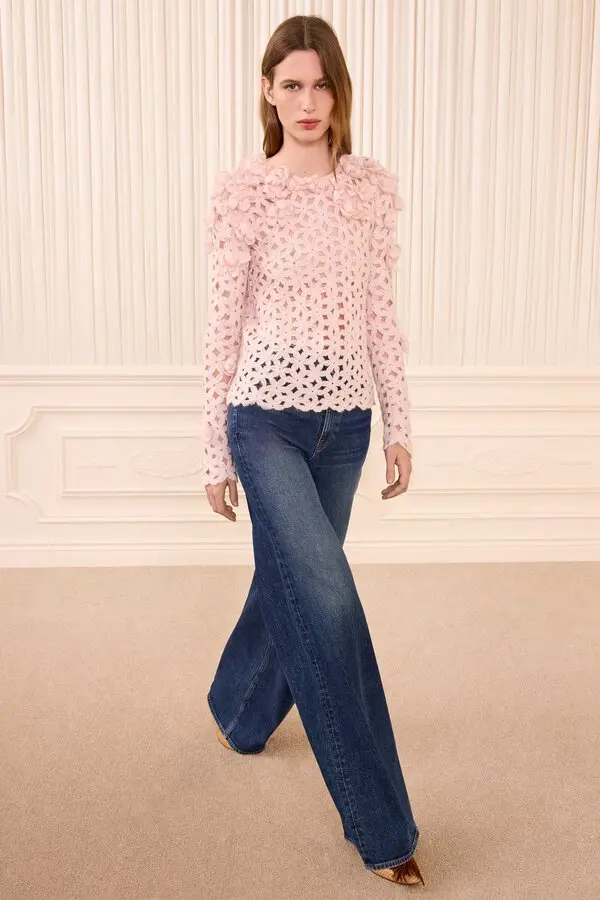 Ulla Johnson Bendetta Crochet Pullover With Embroidered Flowers