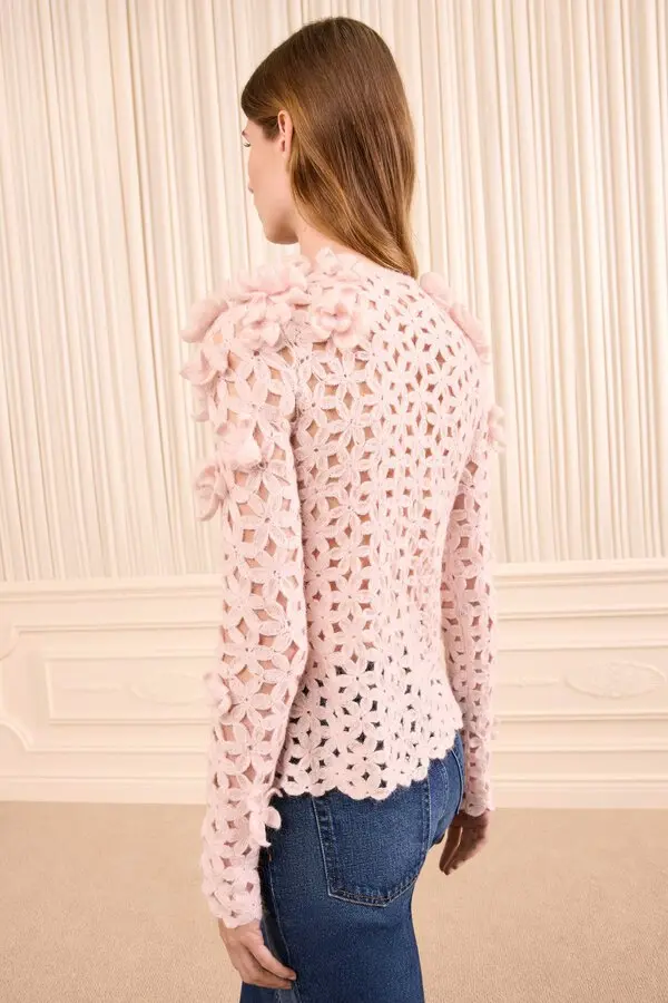 Ulla Johnson Bendetta Crochet Pullover With Embroidered Flowers