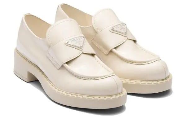 Prada Chocolate Patent Leather Loafers 'ivory