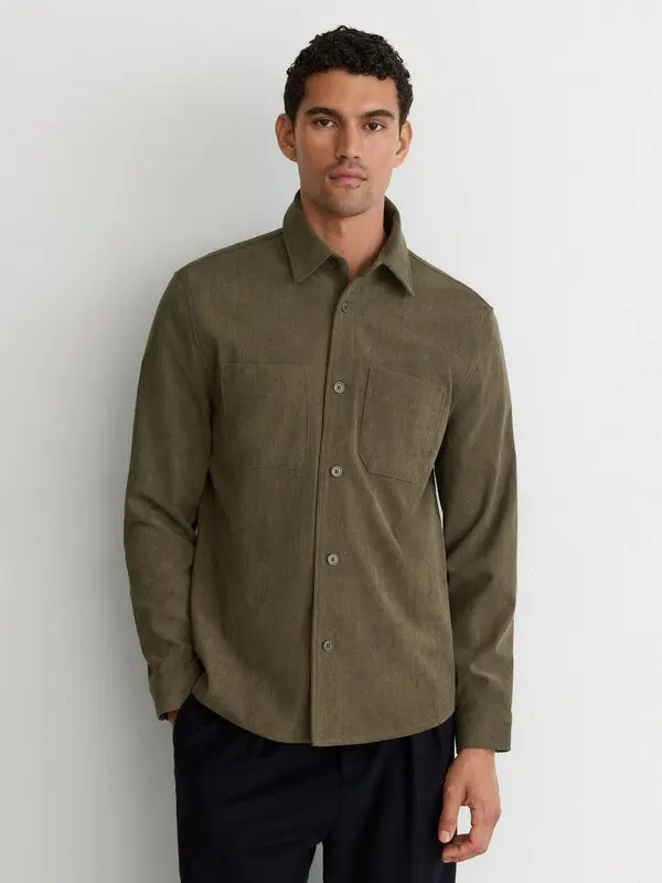 REISS Townie Corduroy Twin-pocket Overshirt - Green