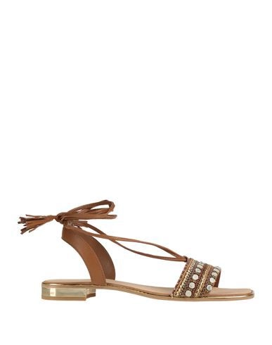 ALMA BLUE Leather Sandals With Appliqués - Brown