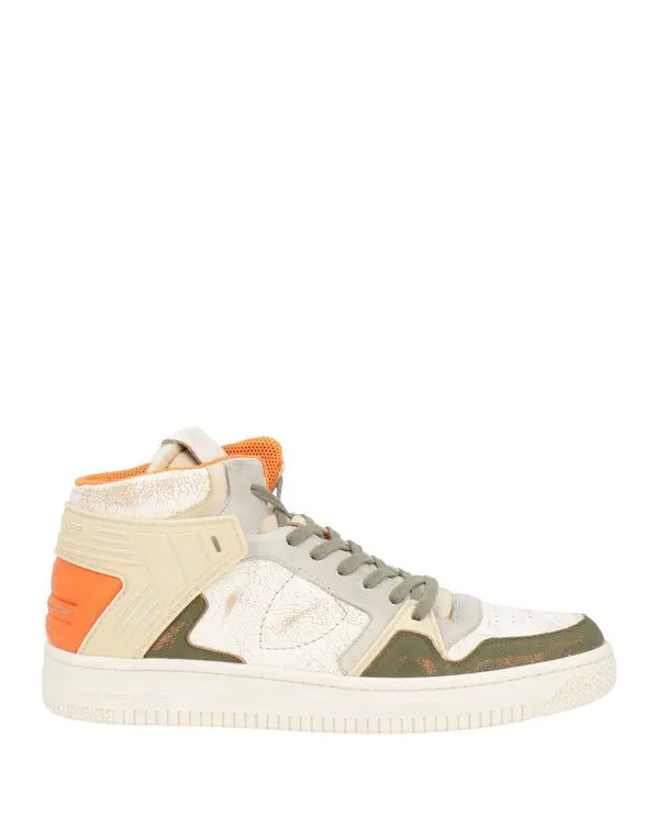 Philippe Model Off-white Leather Distressed High-top Sneakers