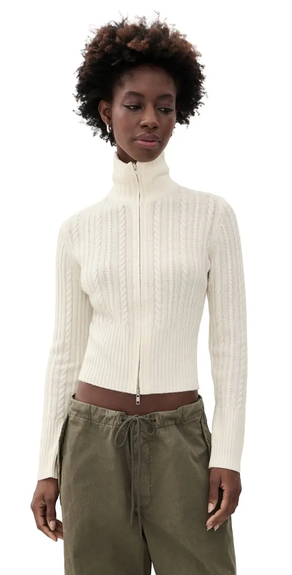 Good American The Cable Zip Up Cardigan