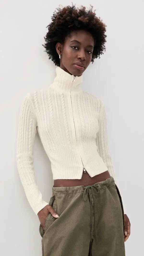 Good American The Cable Zip Up Cardigan