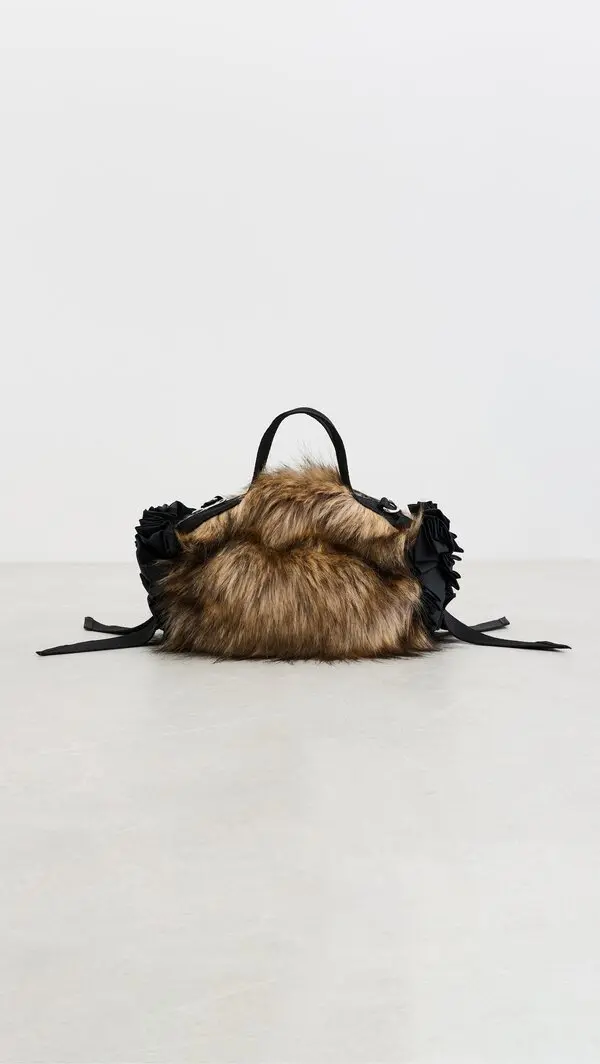 Simone Rocha Mini Faux Fur Double Ribbon Rosette Bag