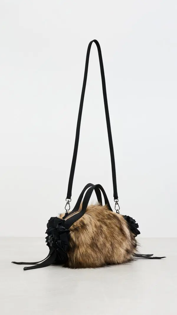 Simone Rocha Mini Faux Fur Double Ribbon Rosette Bag