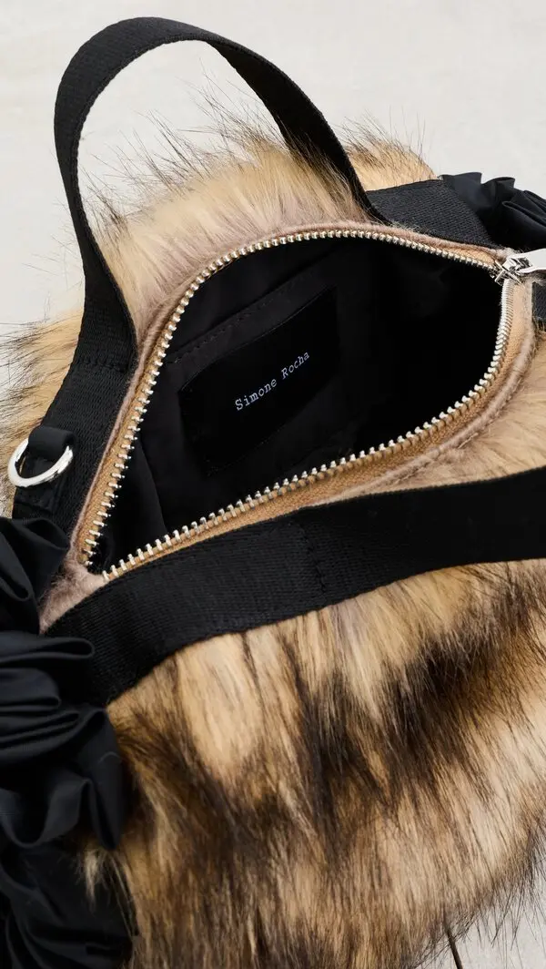 Simone Rocha Mini Faux Fur Double Ribbon Rosette Bag