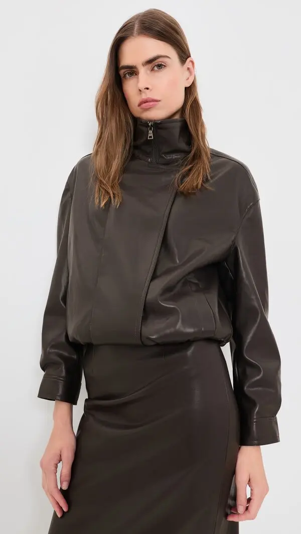 Enza Costa Oversized Faux Leather Bomber Jacket