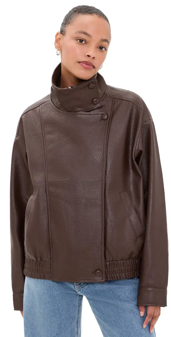 BAILEY ROSE Faux Leather Funnel Neck Jacket