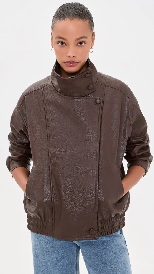 BAILEY ROSE Faux Leather Funnel Neck Jacket