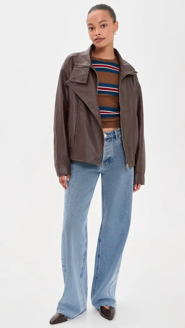 BAILEY ROSE Faux Leather Funnel Neck Jacket