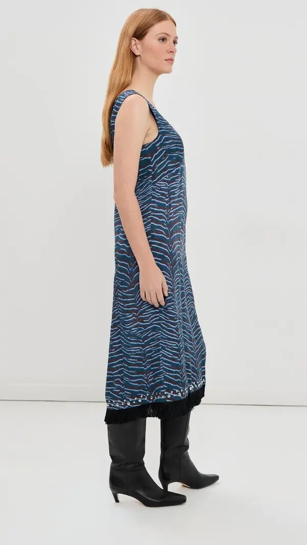 3.1 Phillip Lim Tiger Print Studded Midi Dress With Fringe