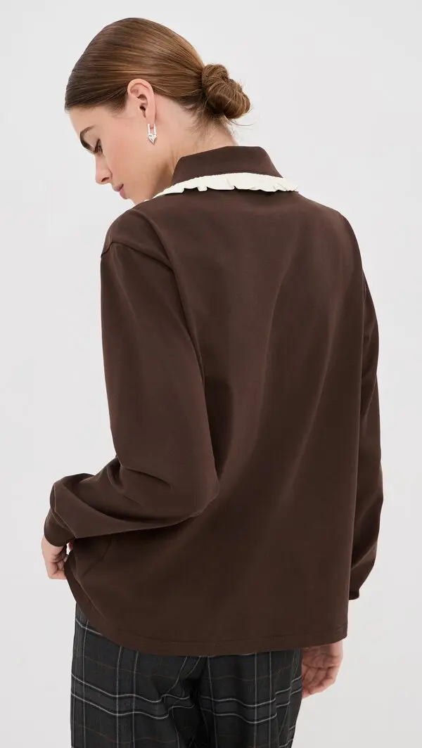TANNER FLETCHER Frank Ruffle Collar Long Sleeve Polo