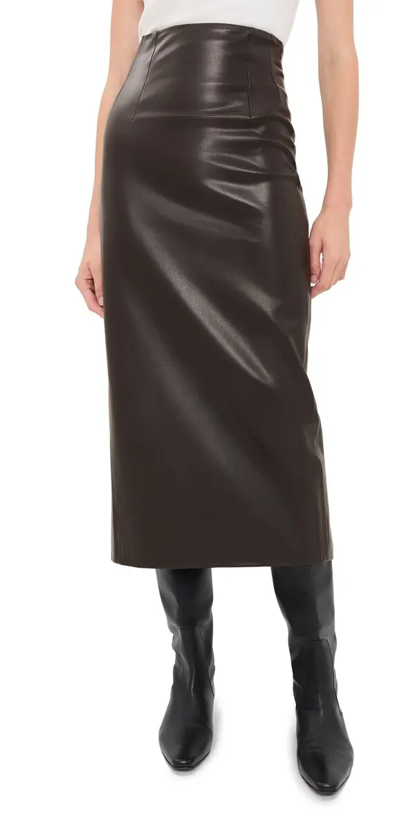 Enza Costa Faux Leather High Waist Curve Skirt - Coffee