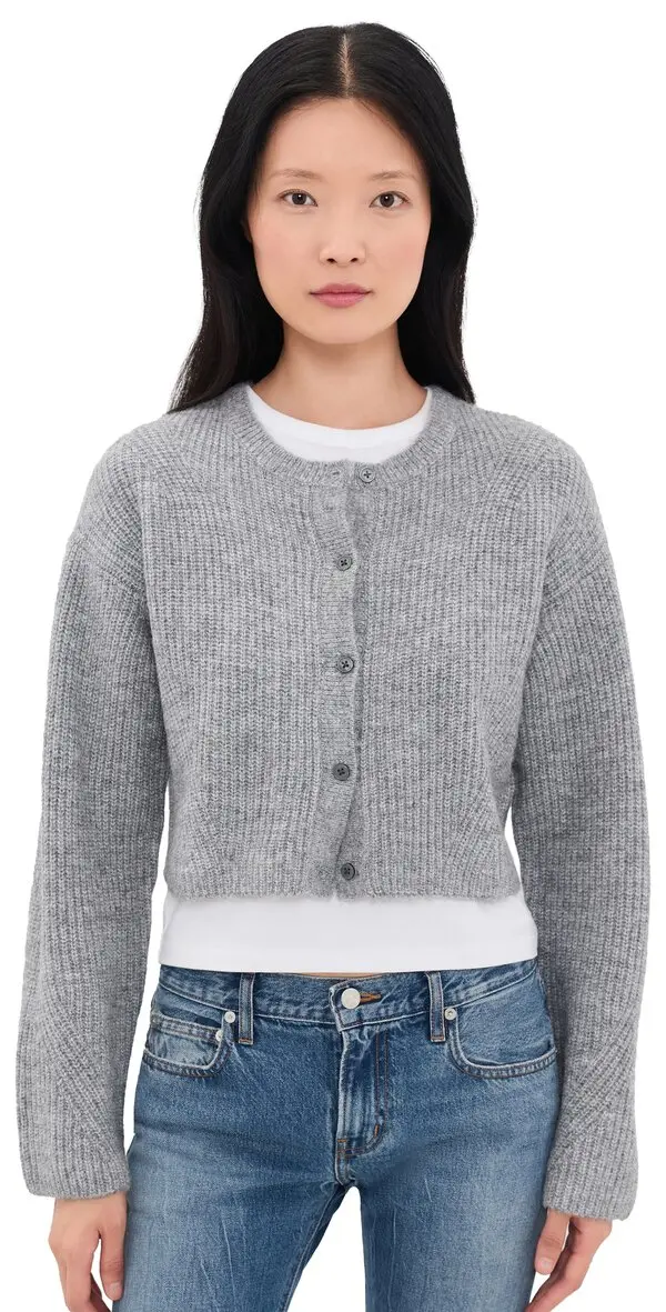 Good American Shrunken Cable Cardigan - Heather Grey