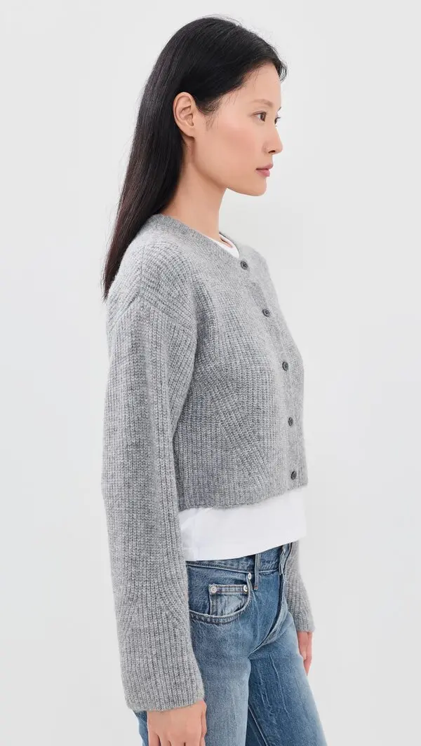 Good American Shrunken Cable Cardigan - Heather Grey