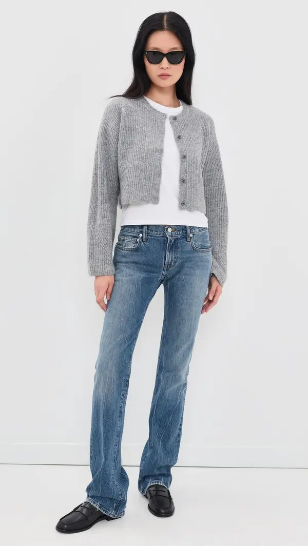 Good American Shrunken Cable Cardigan - Heather Grey