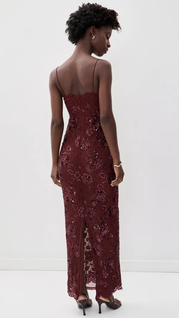LoveShackFancy Ciona Sequin Lace Gown - Bordeaux