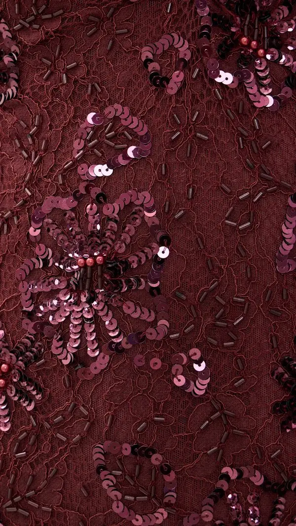 LoveShackFancy Ciona Sequin Lace Gown - Bordeaux
