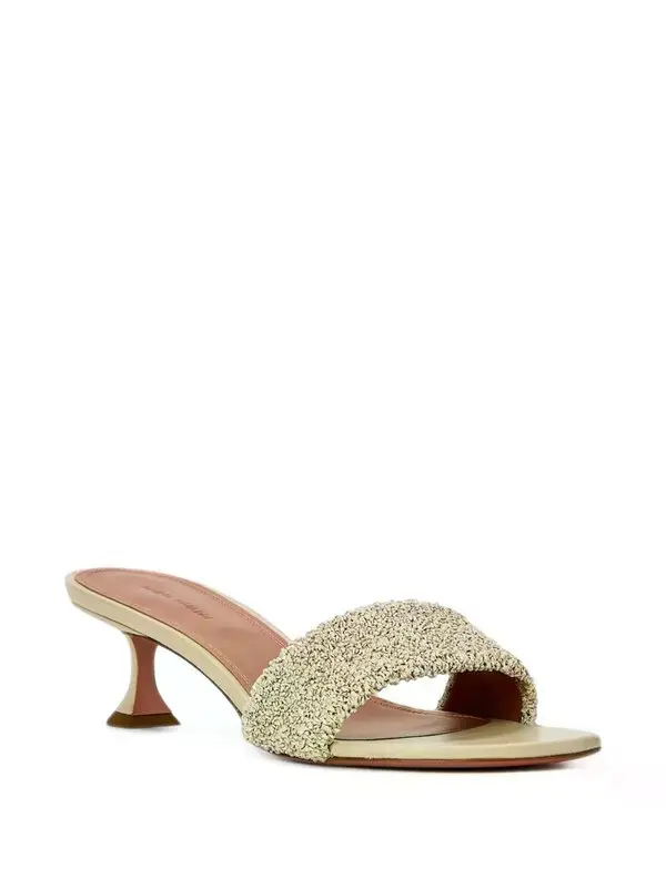 Amina Muaddi Beige Raffia Woven Heeled Sandals - Neutrals