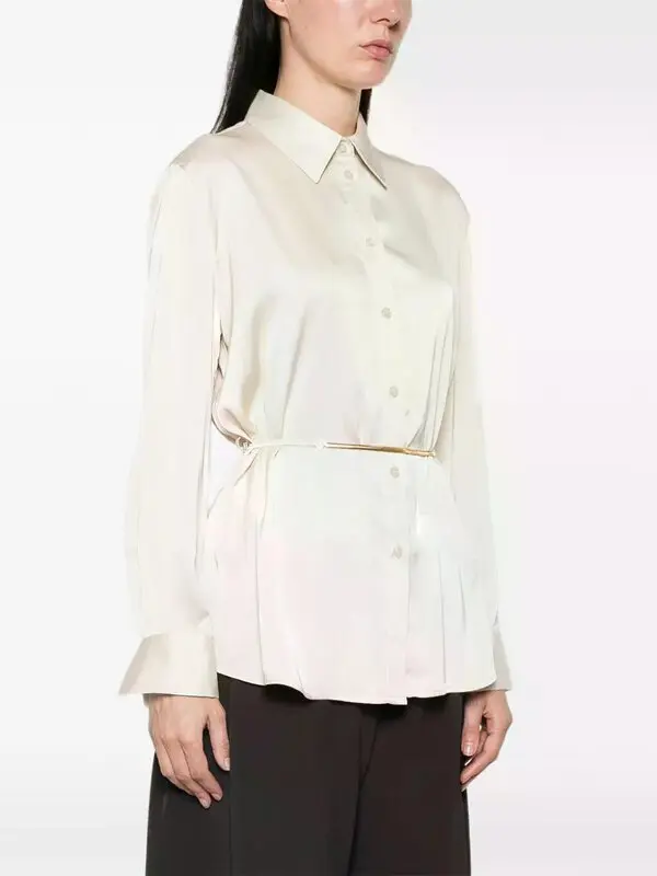 Imperial Belted Satin-finish Shirt - Neutrals