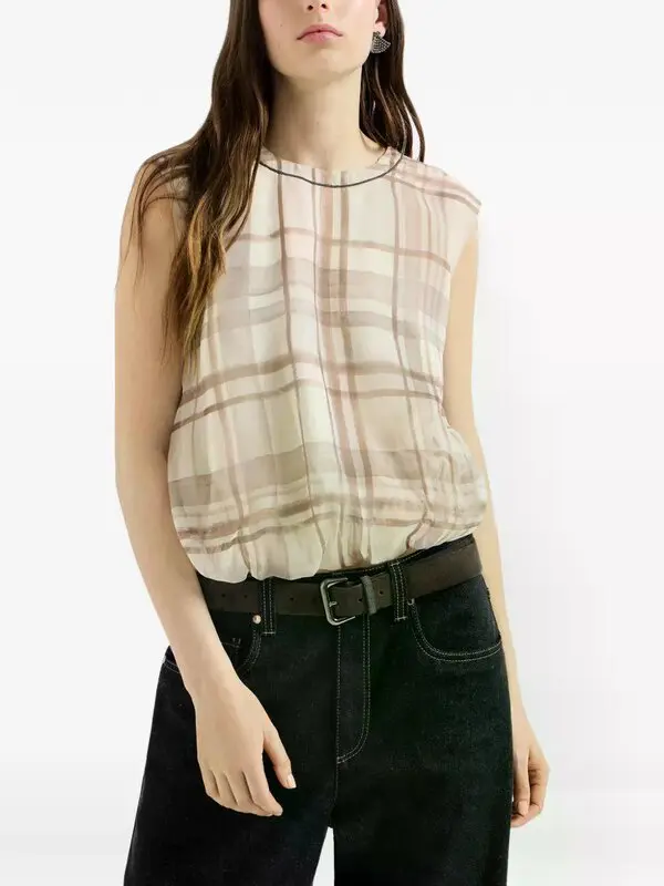 Brunello Cucinelli Macrocheck-print Organza Blouse