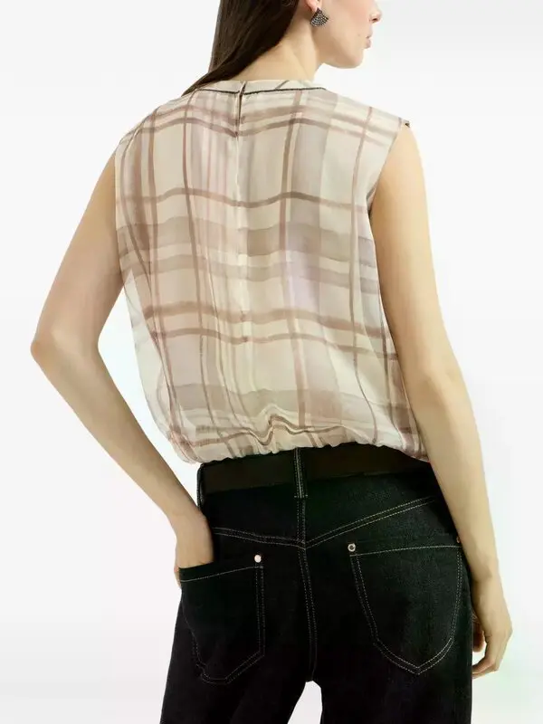 Brunello Cucinelli Macrocheck-print Organza Blouse