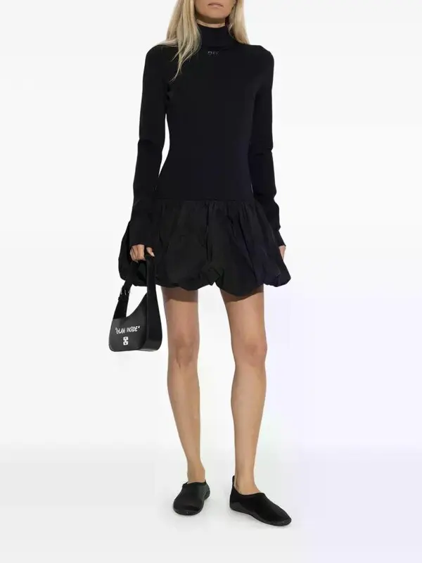 Off-White High Neck Long Sleeve Mini Dress
