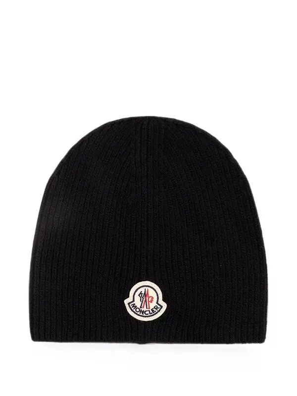 Moncler Logo-patch Ribbed-knit Beanie Hat - Black