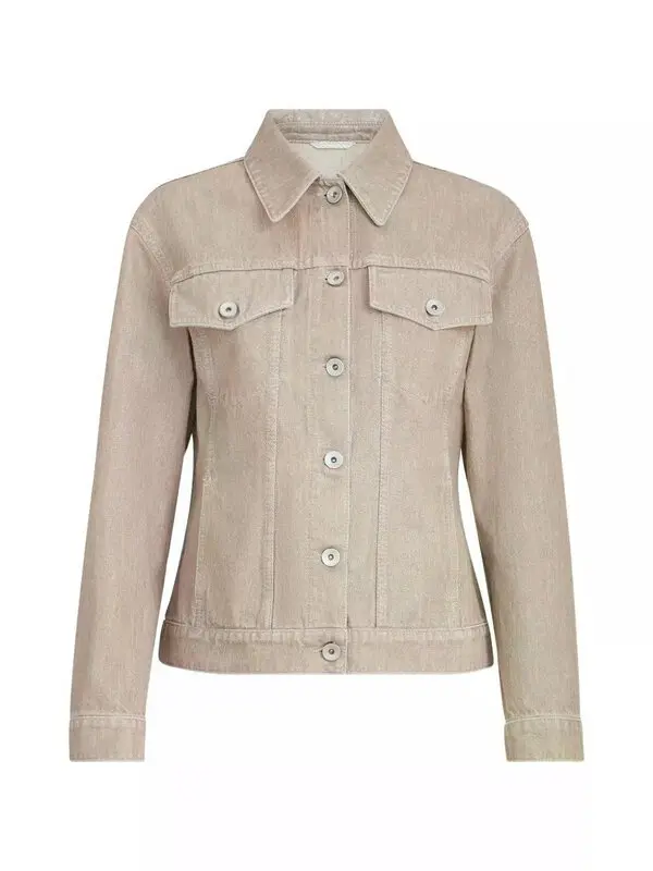Brunello Cucinelli Beige Lamé Denim Four-pocket Outerwear Jacket With Monili