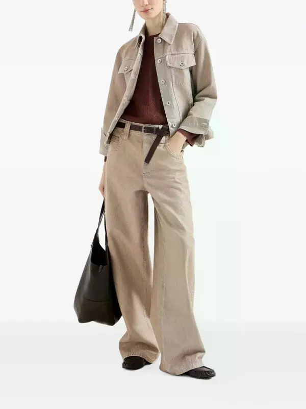 Brunello Cucinelli Beige Lamé Denim Four-pocket Outerwear Jacket With Monili
