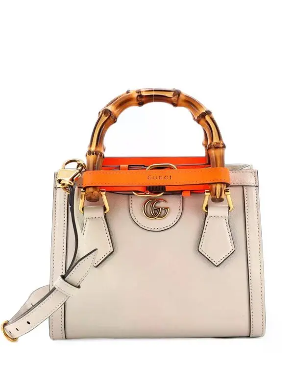 Gucci Diana Nm Bamboo Handle Tote Leather Mini Crossbody Bag - White