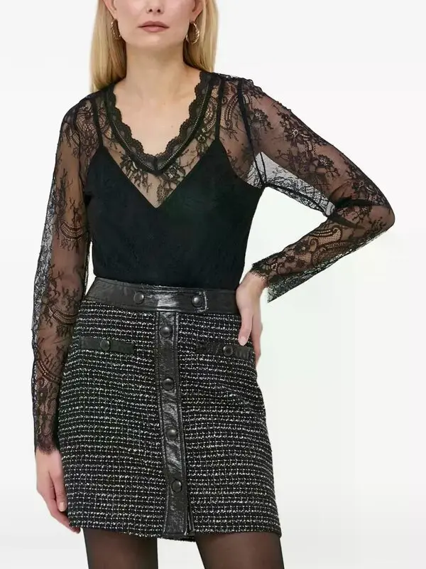 MORGAN Lace Overlay V-neck Top