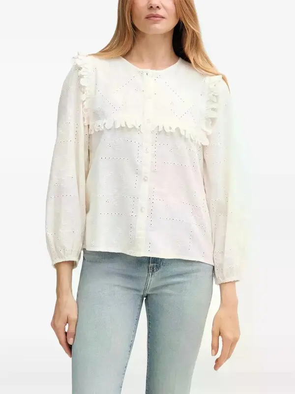 HOSS INTROPIA Ruffled Broderie-anglaise Shirt - White