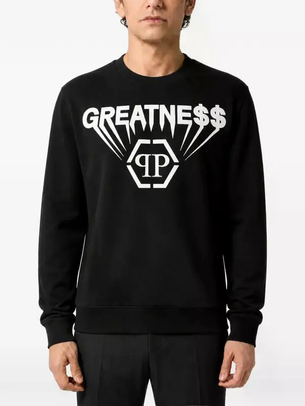 Philipp Plein Printed Fleece Round Neck Sweatshirt Greatness