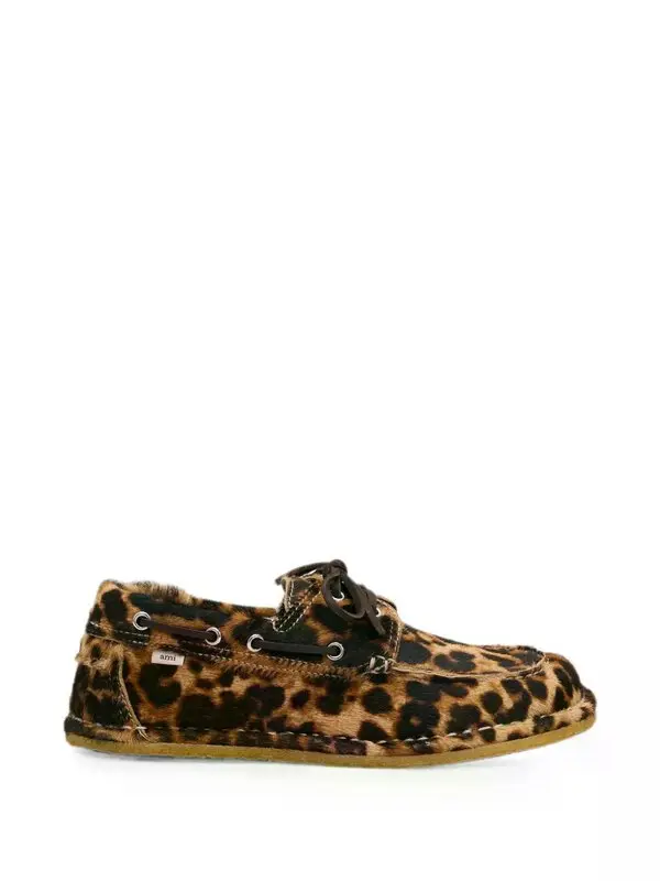 AMI Paris Leopard-printed Cowhide-leather Boat Shoes - Brown
