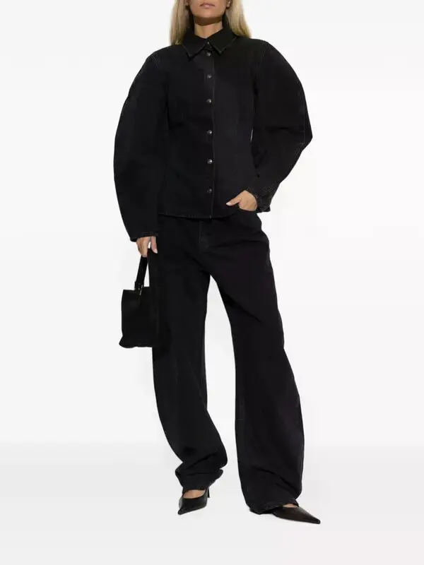 ROTATE BY BIRGER CHRISTENSEN Draped Barrel-leg Jeans Denim