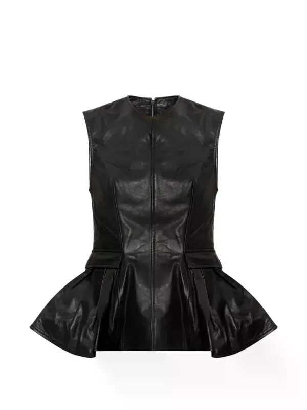 ROTATE BY BIRGER CHRISTENSEN Peplum Leather Top - Black