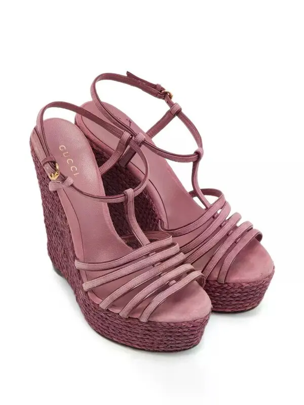 Gucci Suede Wedge Espadrille Sandals