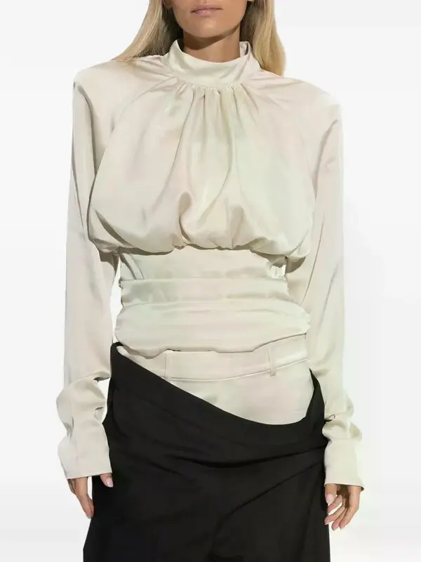 ROTATE BY BIRGER CHRISTENSEN Long-sleeves Ruched Top White