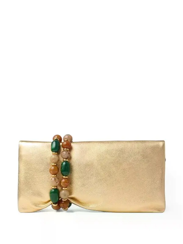 JIMMY CHOO Zandra Metallic Nappa Leather Clutch Bag With Beaded Bracelet - Gold