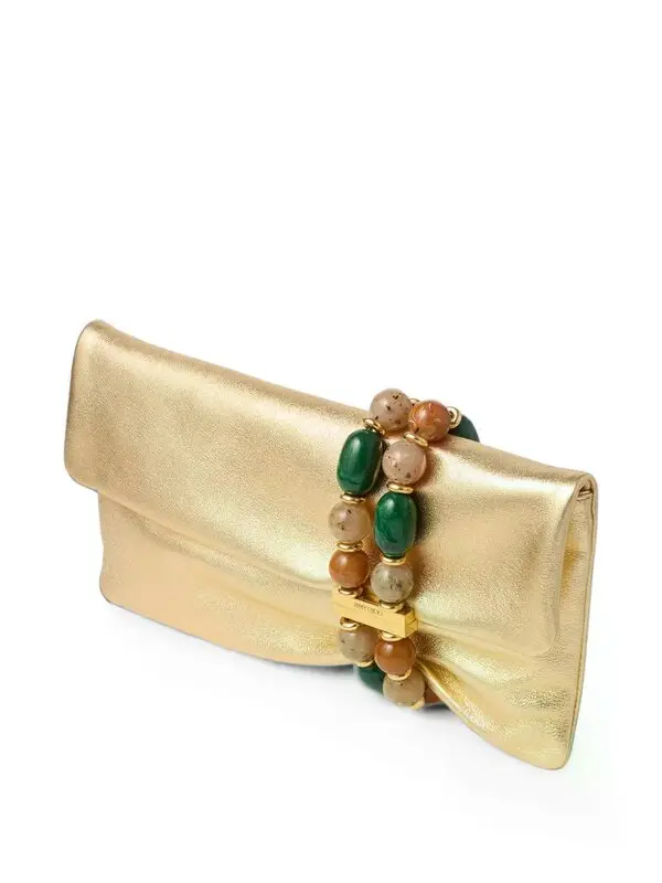JIMMY CHOO Zandra Metallic Nappa Leather Clutch Bag With Beaded Bracelet - Gold